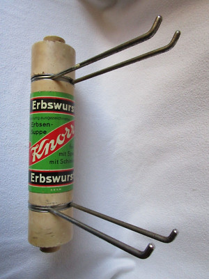 Knorr Erbswurst sehr alter seltener großer Wandhalter Holz mit 2 Doppel ...