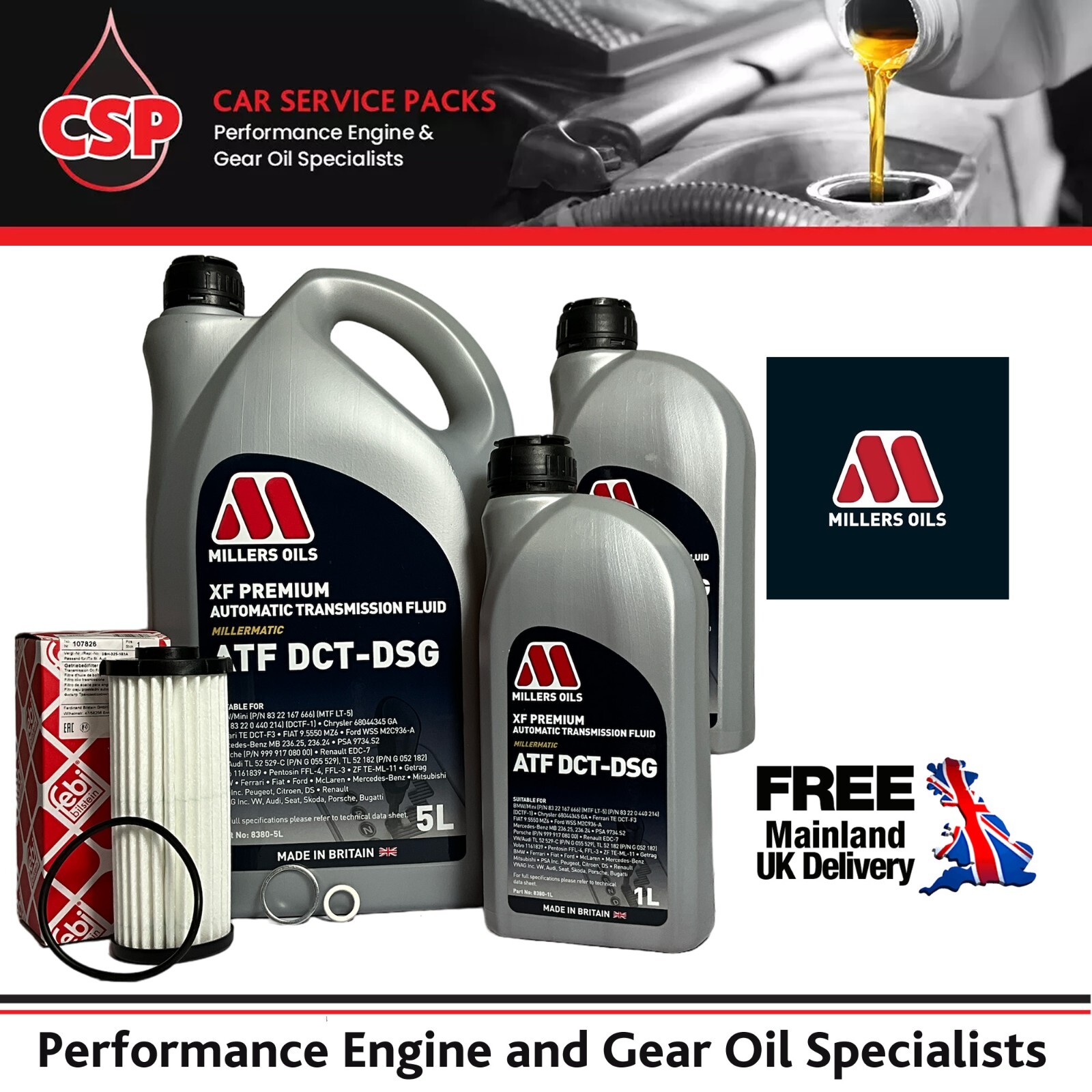 DSG DQ500 7 Speed VAG Gearbox Service Kit Millers Oils DSG Oil Filter ...