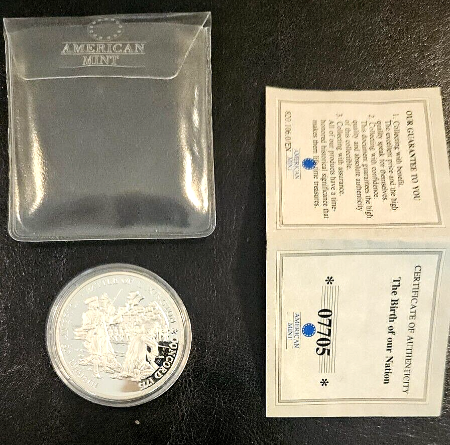 2007 America Mint "Battle of Lexington/Concord" Com. Coin .999 Silver ...