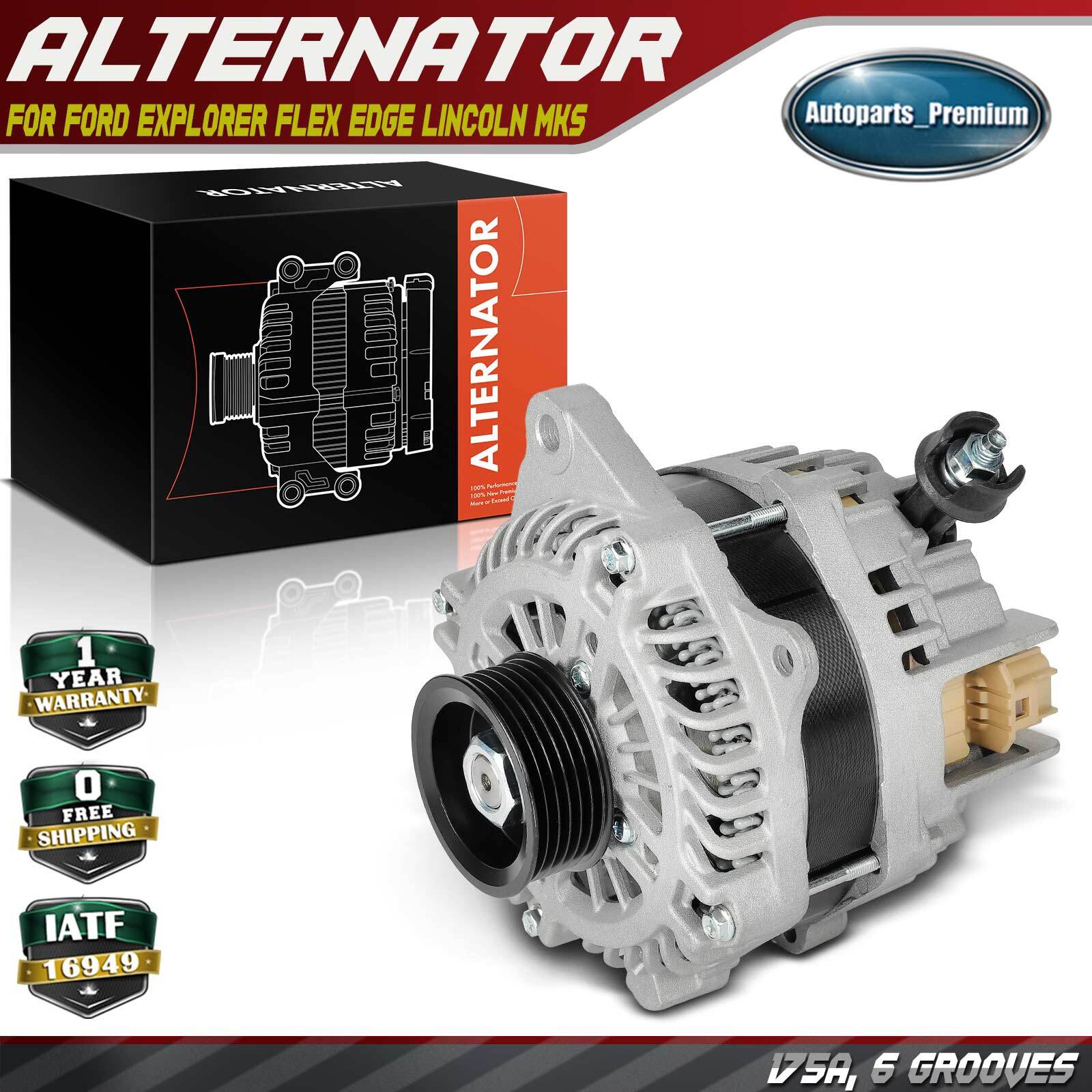 Alternator for Ford Explorer Flex Edge Lincoln MKS 175A 12V CW 6-Groove ...
