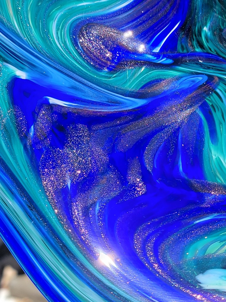 BEAUTIFUL HUGE 17.5"D FLAIR Rim Glass Murano CENTERPIECE Bowl COPPER ...