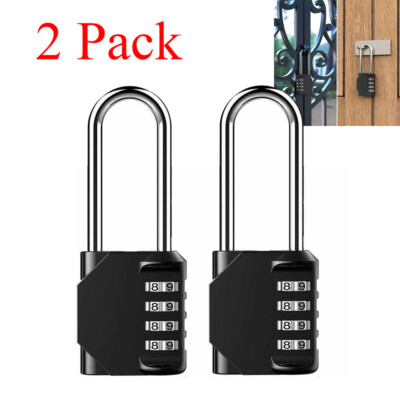 2X Padlock 4 Digit Combination Black Long Shank Lock Gym Lockers Sheds ...