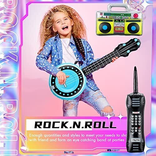12 Pieces Inflatable Instruments Party Props Rock Star Toy Set Blow Up ...
