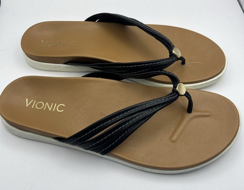 Vionic Womens 9.5 Sandal Shoes Thong Flip Flop Black SlipOn Orthotic ...