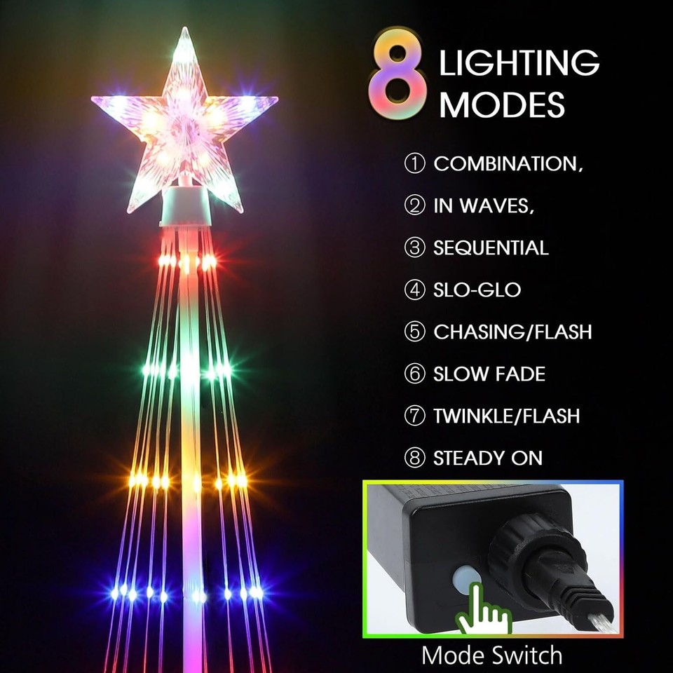 6FT LED Animated Xmas Tree Multicolor Lightshow Lighted Cone Wire Tree ...