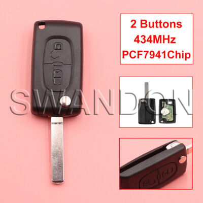 2 Button Car Remote Key 434MHz PCF7941 Chip Transmitter For Peugeot ...