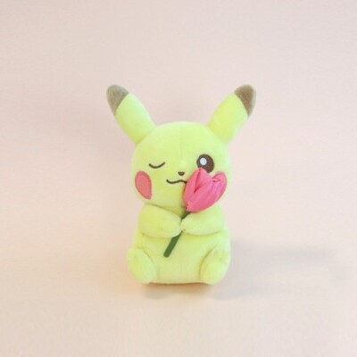 POKEMON Pocket Monsters PIKACHU with a Flower Plush Doll 15cm Authentic ...
