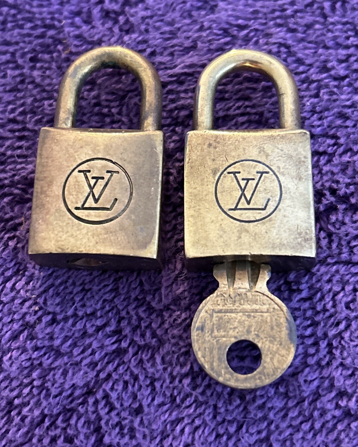 Authentic Louis Vuitton Gold Lock and Key Set 2 Padlocks # 202 Vintage ...