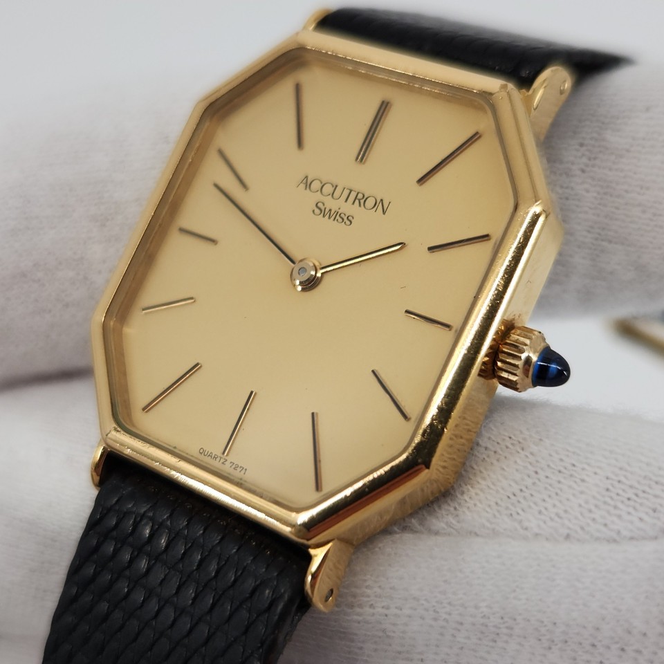 Accutron Men's Vintage Gold Tone Octagonal Case Swiss Made Quartz Dress ...