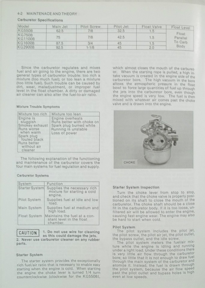 KAWASAKI PORTABLE GENERATOR Workshop Manual KG550B 750B 1100B 1600B ...