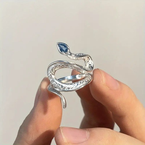 Elegant 925 Sterling Silver Blue Topaz King Cobra Snake Ring One Size ...