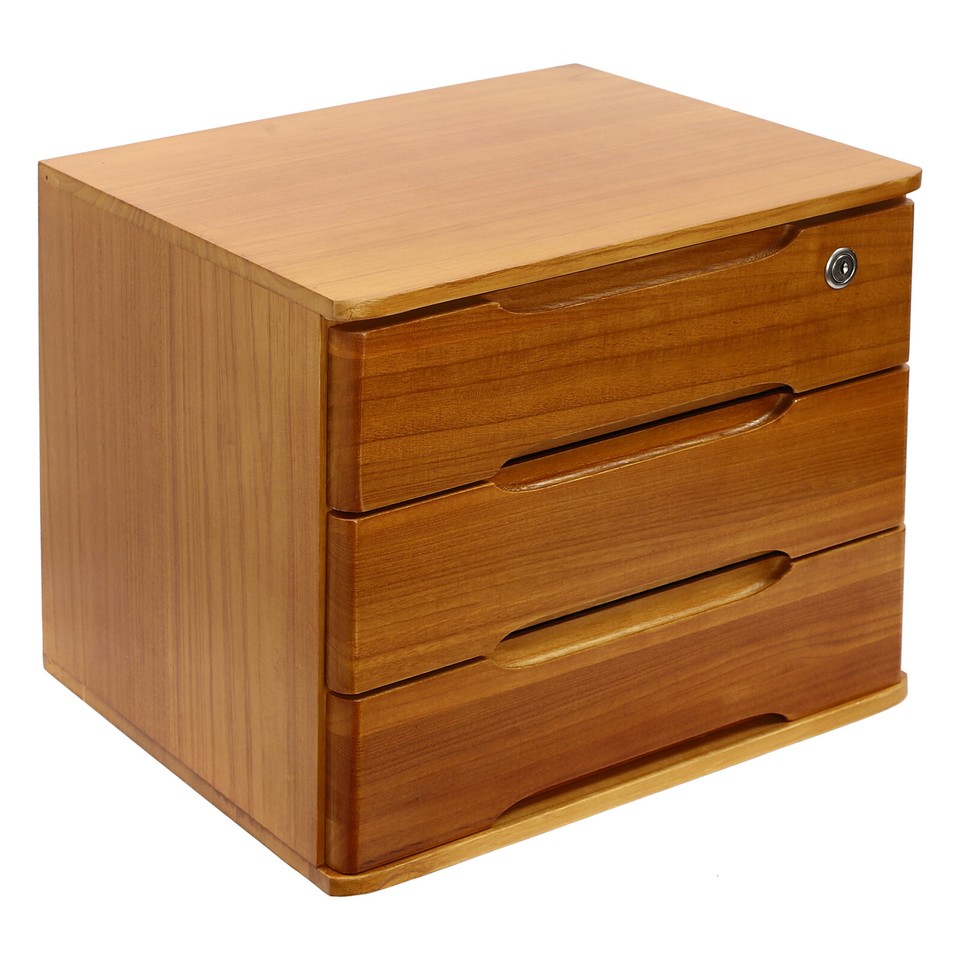 Wooden Desktop Storage Box 3-Tier Desk Organizer w/ Lockable Drawers ...