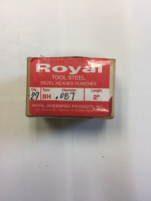 ROYAL BEVEL HEAD SERIES .087"X 2" Tool Steel Punches, Box of 27, USA ...