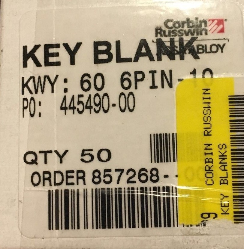 Lots of Corbin Russwin 6 Pin Key Blanks 60 Keyway (6Pin-10) | eBay