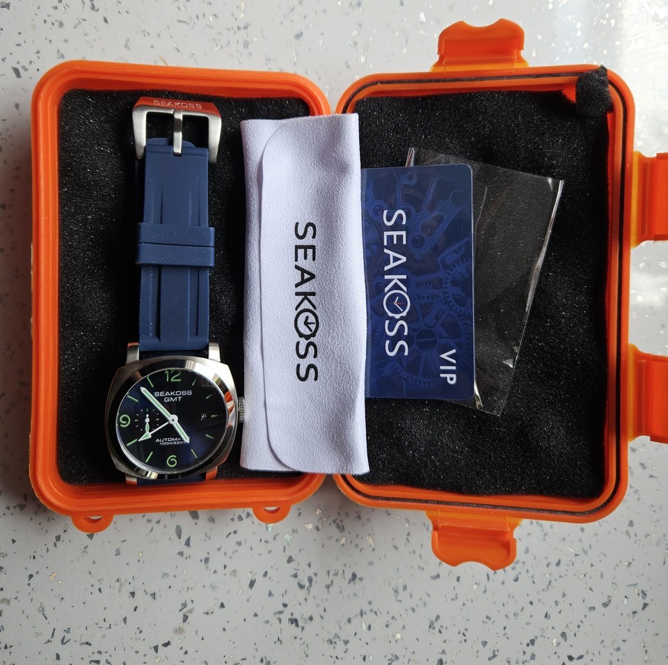 Seakoss GMT Automatic Mechanical Diving Watch Super Luminous Blue Strap ...
