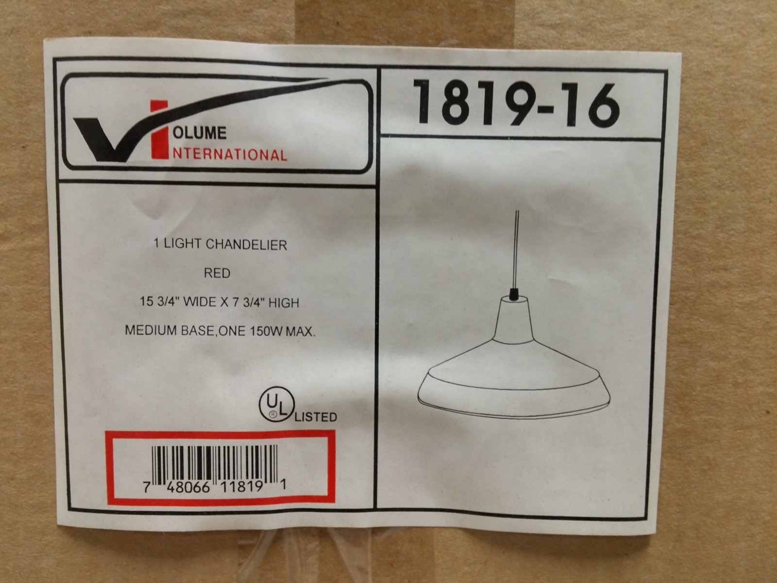 Volume International V1819-16 Red Chandelier 150W Max #1Z-1012-2 Light ...