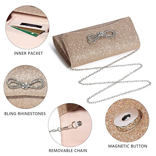 Womens Evening Bag Sparkly Bow Clutch Purse Wedding Prom Formal ...