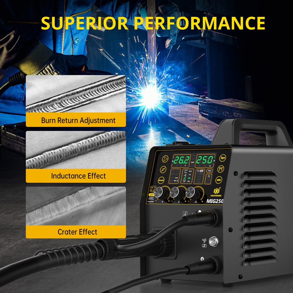 250A 6in1 Aluminum MIG Welder Gas/Gasless MIG Stick Lift TIG/Spool Gun ...