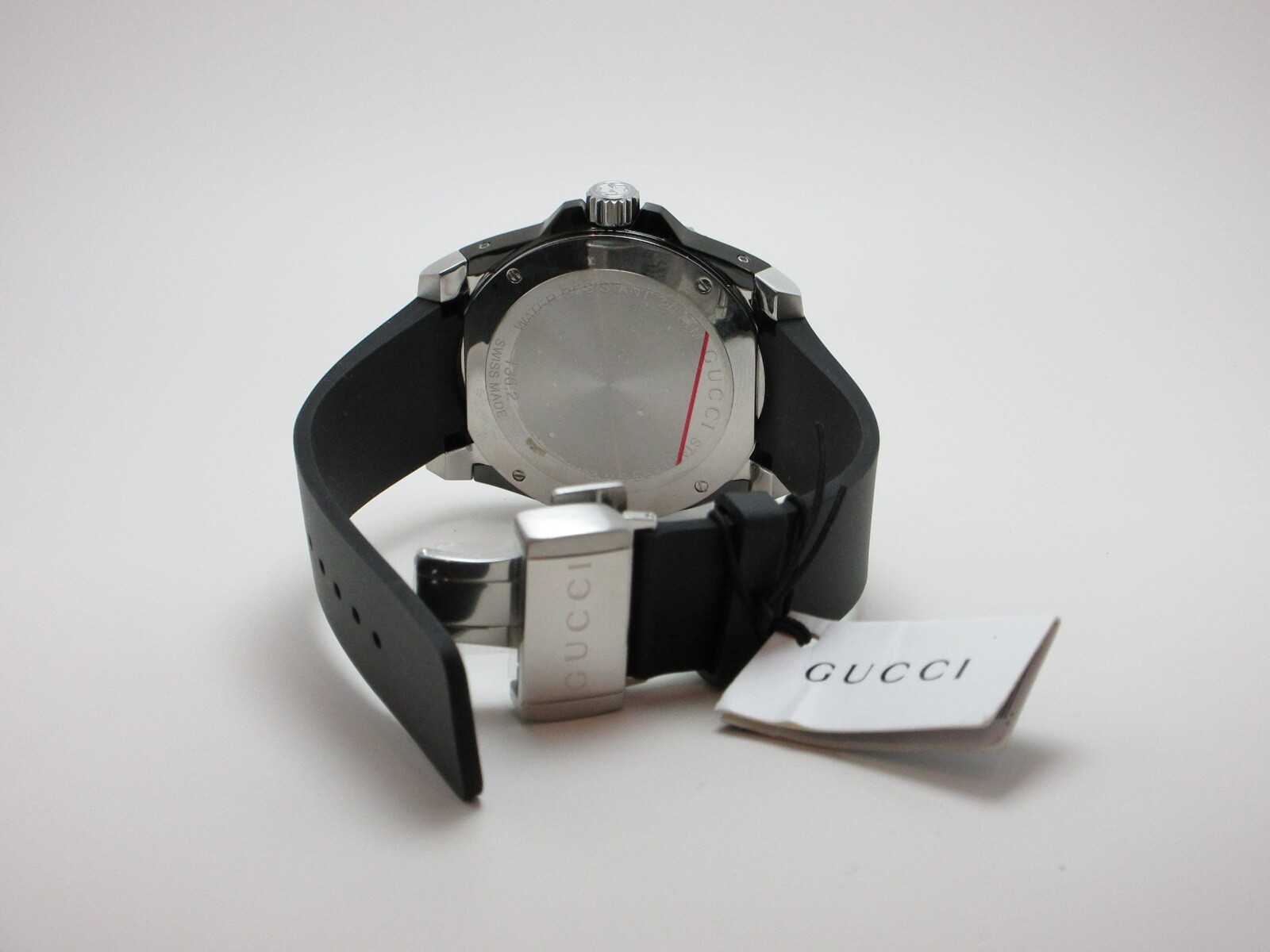 Gucci 45mm Silver Stainless Steel Case with Black Rubber Band Men's ...