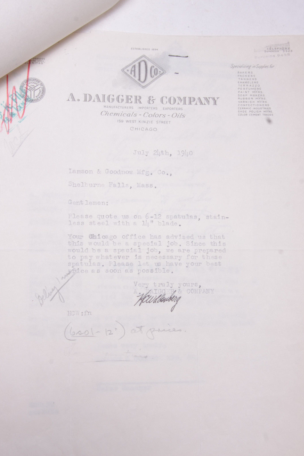 1940 Lamson Goodnow A Daigger and Co Chicago IL Quote Letter Ephemera ...