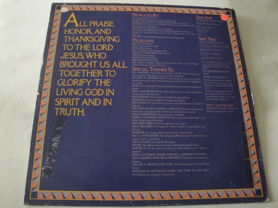 so you wanna go back to egypt KEITH GREEN VINYL LP ALBUM 1980 PRETTY ...