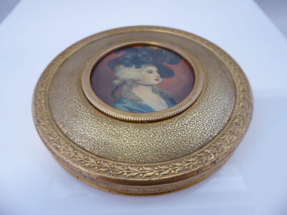 Antique Apollo Powder Vanity Jar Box w/Miniature Painting Garland | eBay