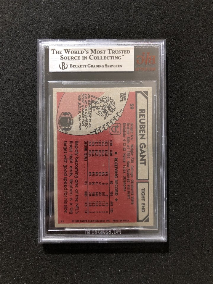 1980 Topps Football REUBEN GANT #59 BVG/BGS GRADED 9 - MINT | eBay