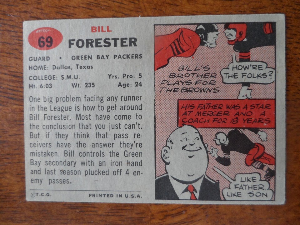 1957 TOPPS FOOTBALL #69 BILL FORESTER GREEN BAY PACKERS EX-EX/MT U-433 ...