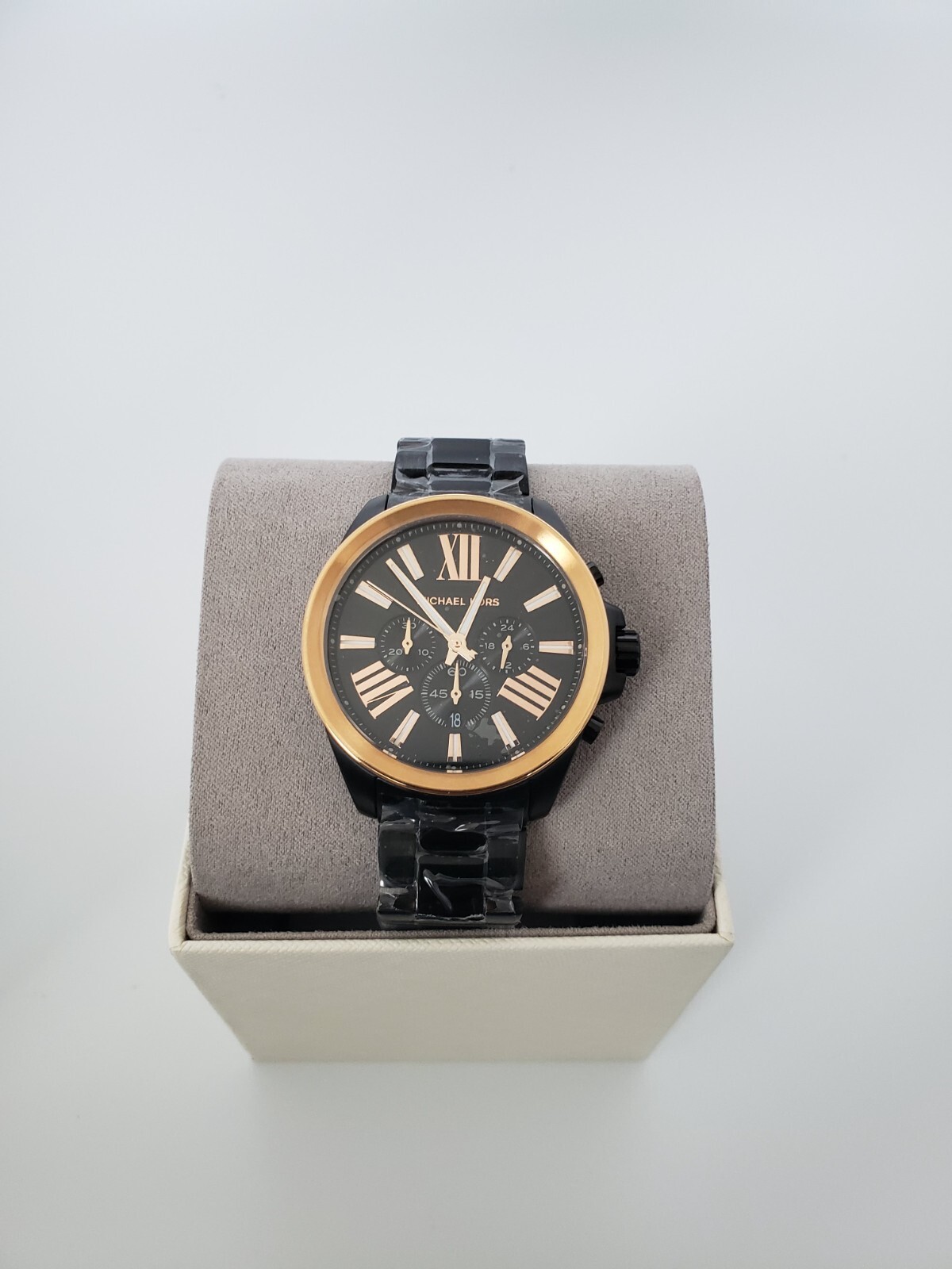 Michael Kors Mens Wren Chronograph Black Rose Gold Dial Steel Watch NIB ...