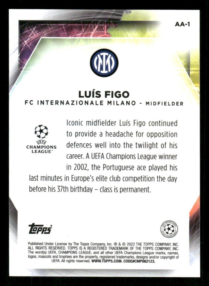 2022-23 Merlin Chrome UEFA Club Luís Figo Ageless Alchemy #AA-1 Card | eBay