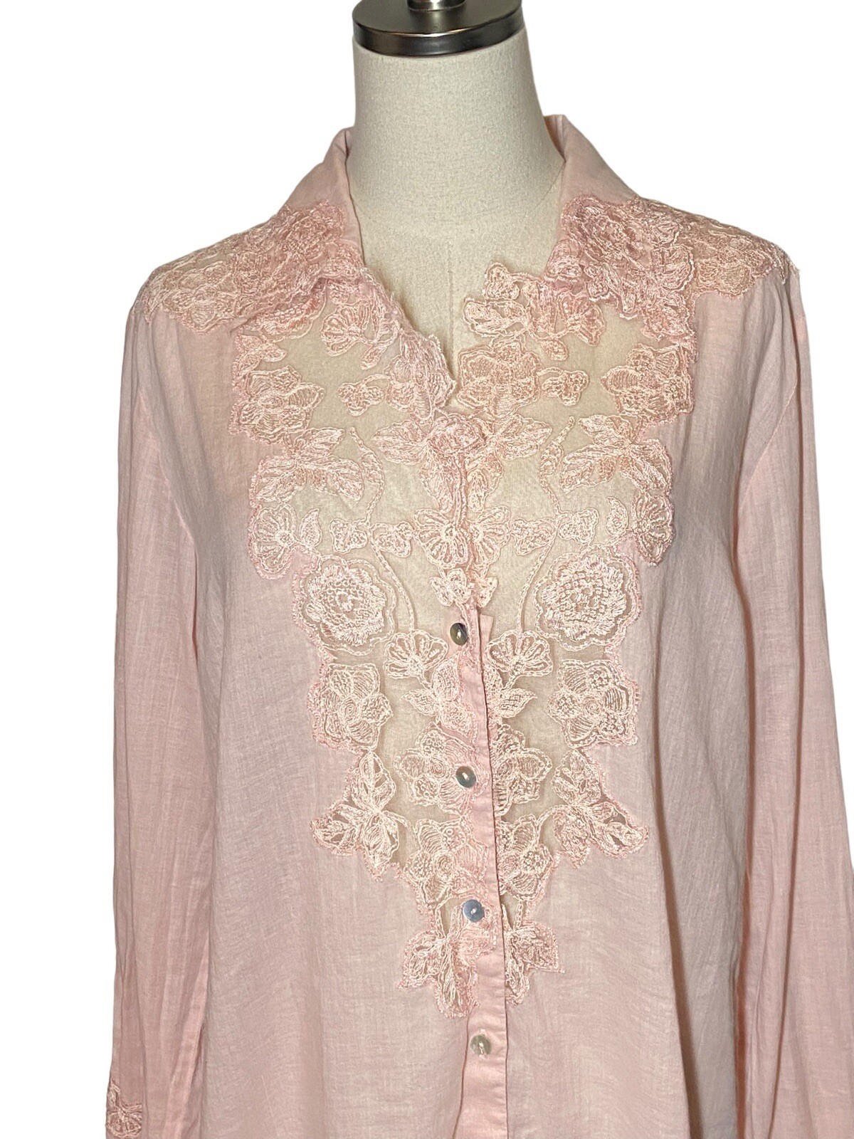 Soft Surroundings Pink Lace Tunic Lace Collar Split Hem Ramie Cotton ...