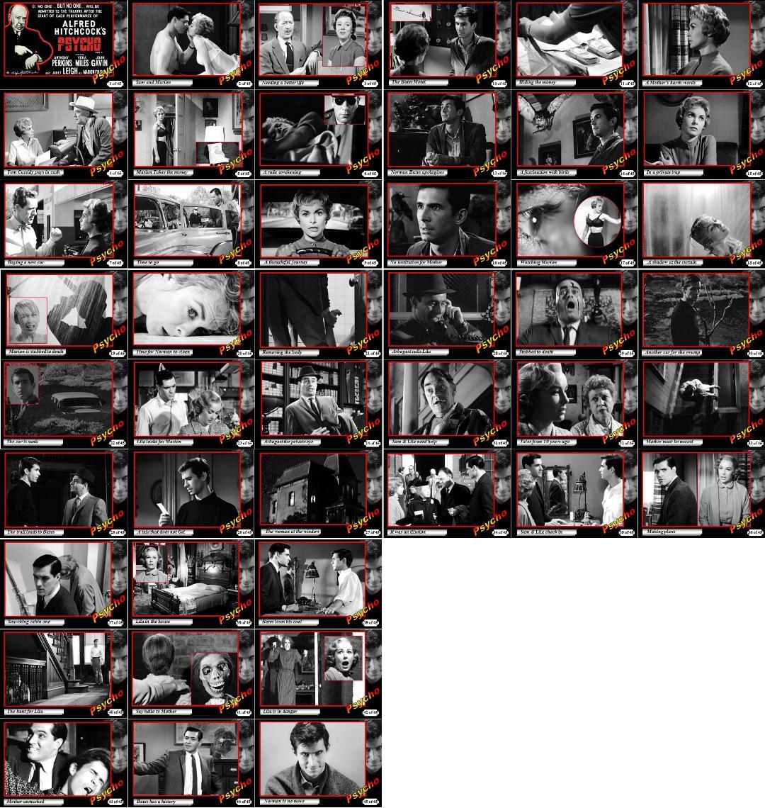 Psycho movie storyboard trading cards. Horror Norman Bates Motel ...
