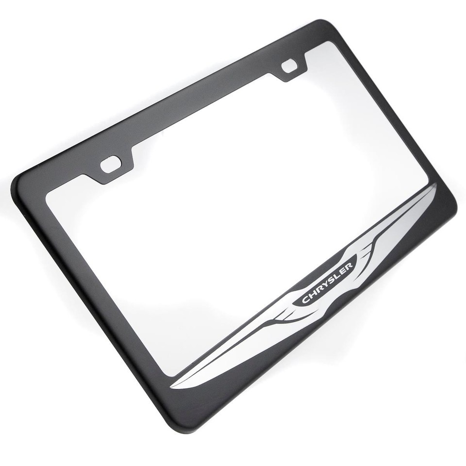 For Chrysler License Plate Frame Matte Black W/ Chrome Logo Engraved ...