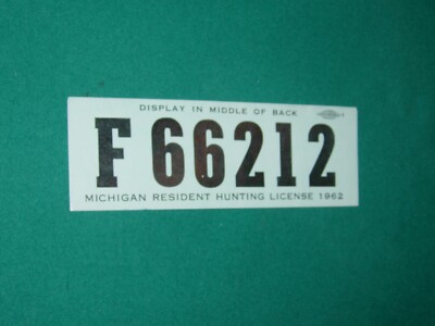 Antique 1962 Michigan Resident Small Game Hunting License Back Tag | eBay