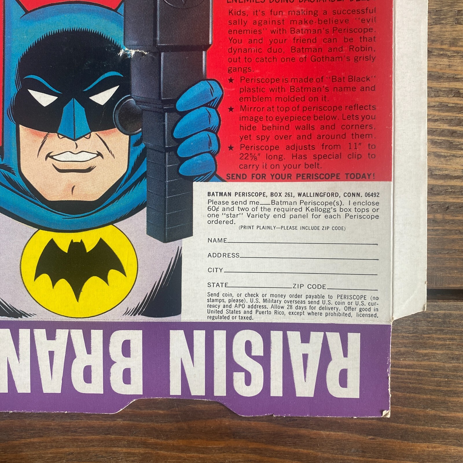 Rare Batman 1966 Periscope Kellogg's Raisin Bran Cereal Box RARE | eBay