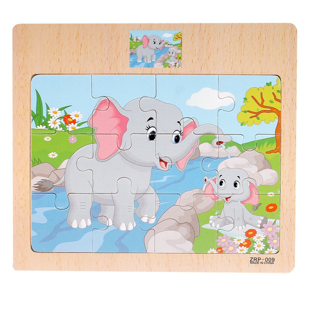 Wooden Jigsaw Puzzle toy Children Cartoon Animal Traffic Learning ...