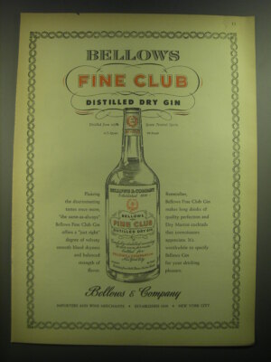 1945 Bellows & Company Fine Club Gin Advertisement | eBay UK