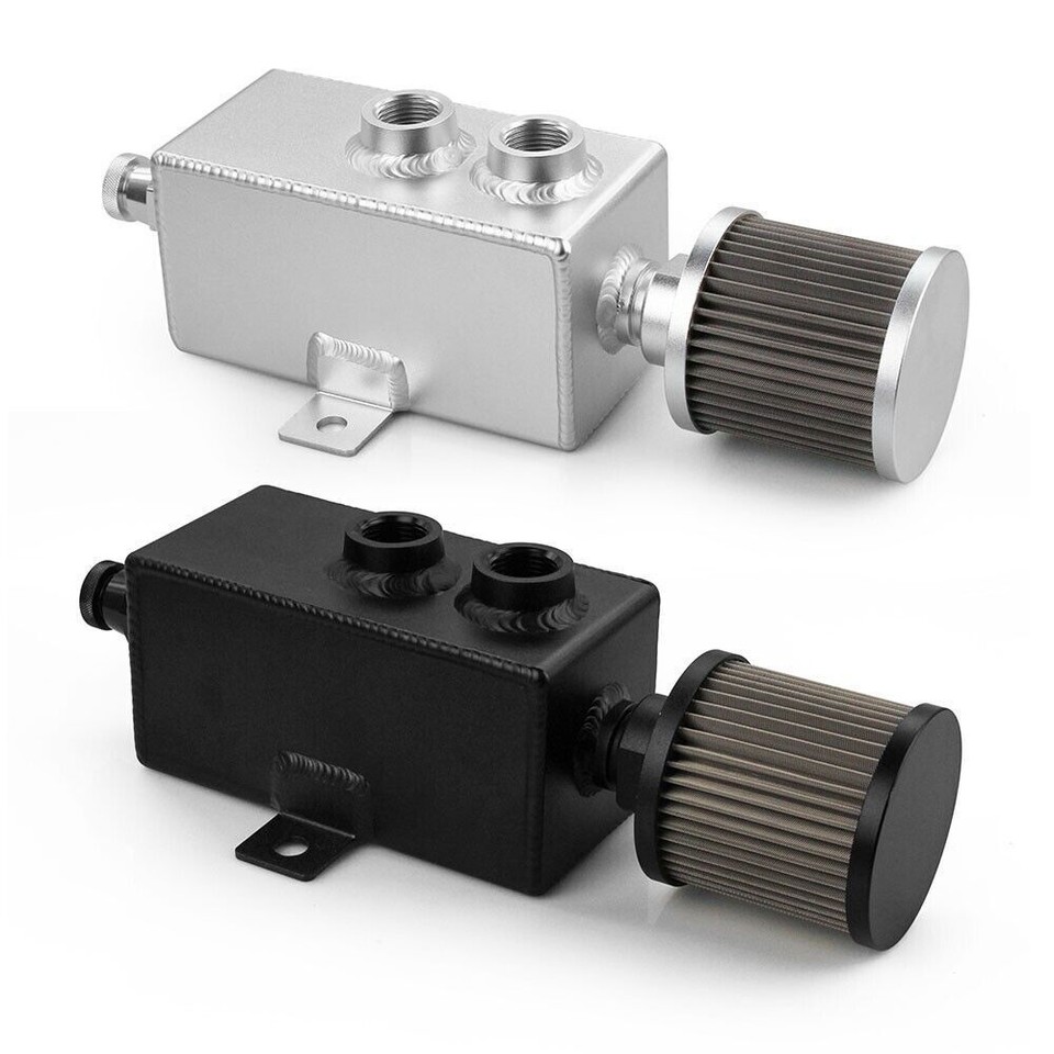 1L Aluminum Baffled Oil Catch Can 10AN Reservoir Tank 2Port & Filter ...