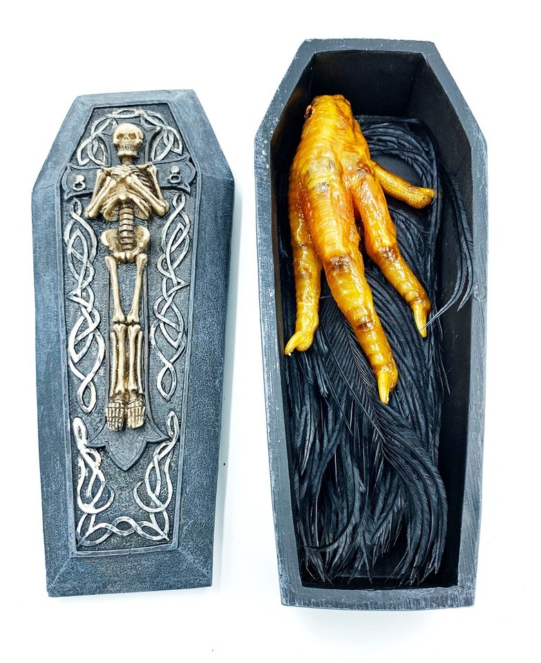 Voodoo Chicken Foot Coffin Box New Orleans Skeleton Cajun Magic Amulet ...