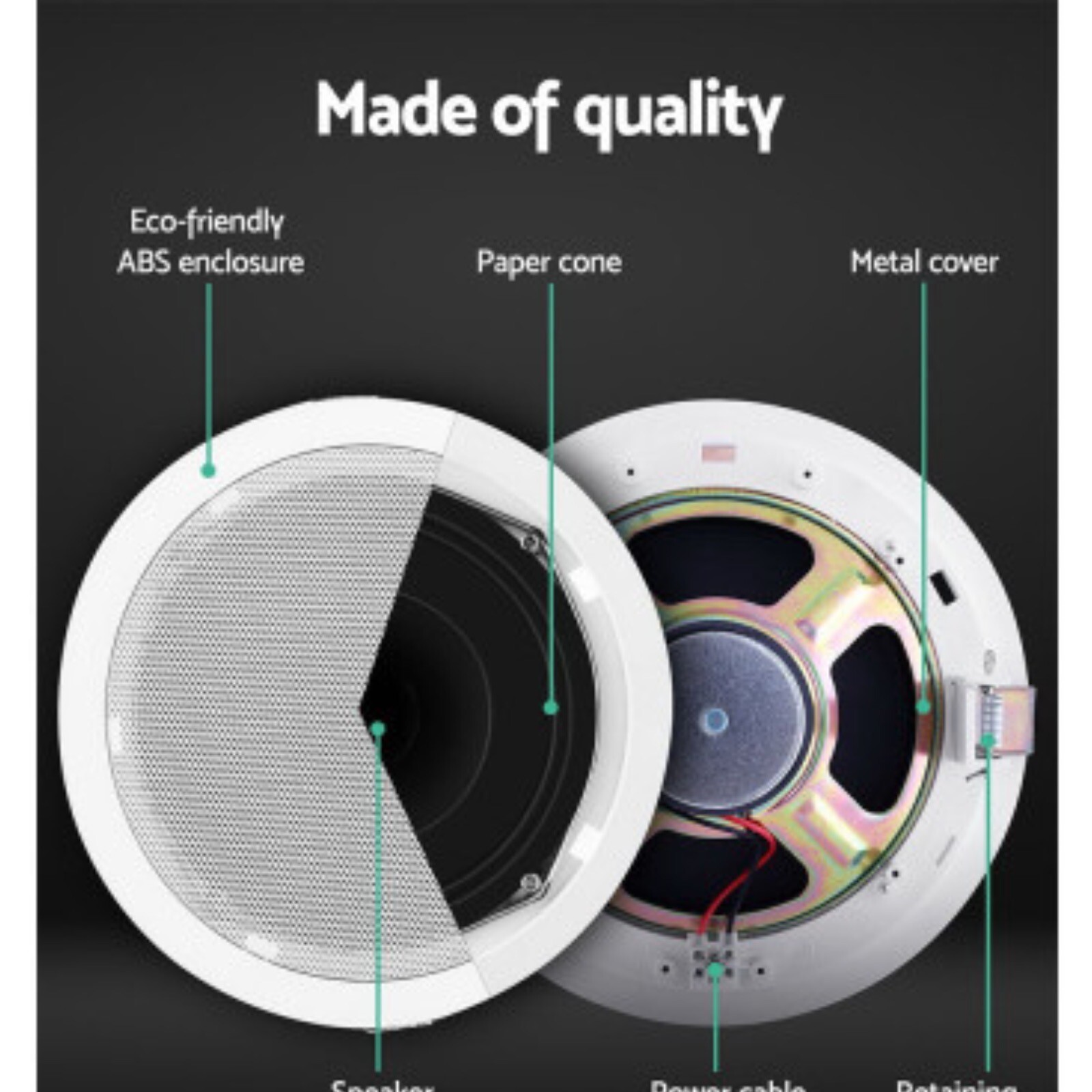 2 x 6" In Ceiling Speakers Home 80W Speaker Theatre Stereo Outdoor ...