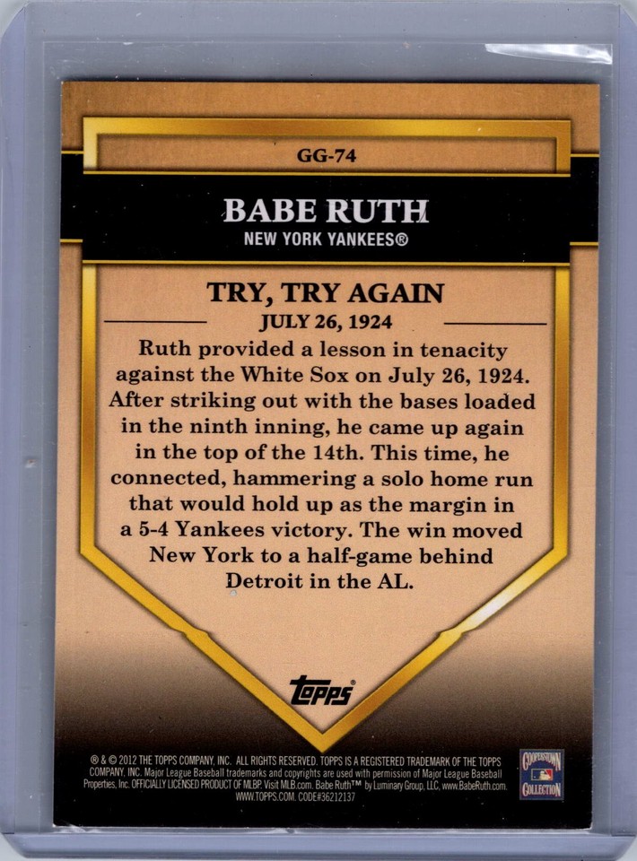 2012 Topps #GG-74 Babe Ruth Golden Greats VG | eBay
