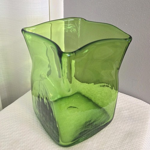 Bag Shaped Glass Vase 8" Opaque Square Floral Container Green Poland | eBay