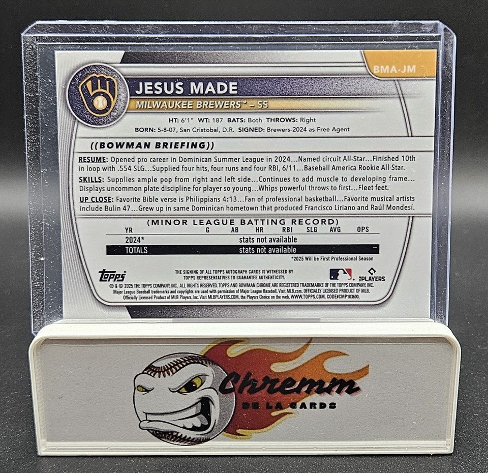 2025 Bowman Chrome Prospects Jesus Made Mojo Refractor On-card Auto ...