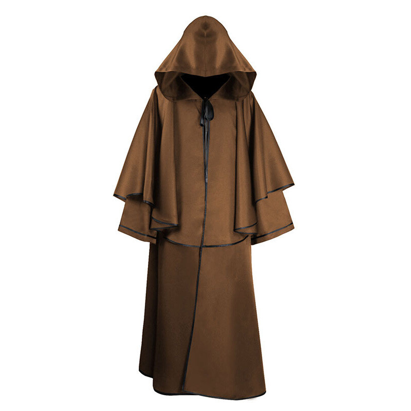 Men Hooded Cape Cloak Poncho Jacket Coat Medieval Apparel Party Cosplay ...