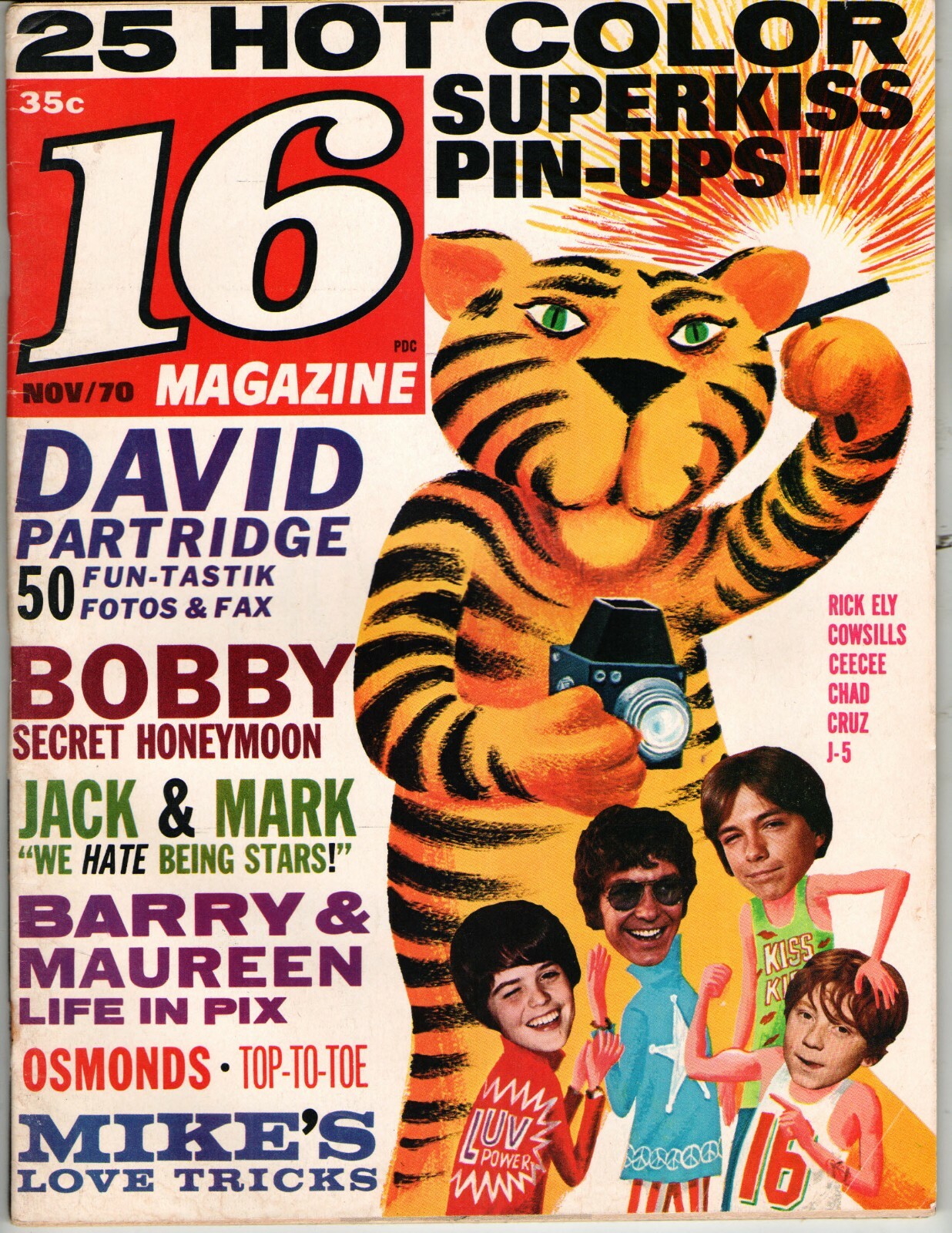 16 MAGAZINE NOVEMBER 1970 DAVID CASSIDY BOBBY SHERMAN DONNY OSMOND ...