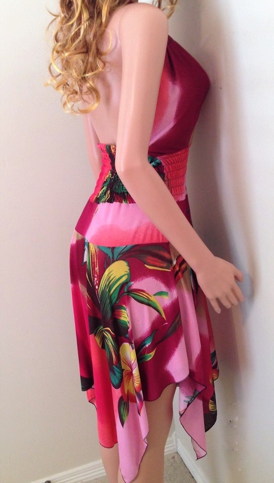 Tropical Print Halter Sundress-Spring Summer Fashion-Handkerchief Hem ...