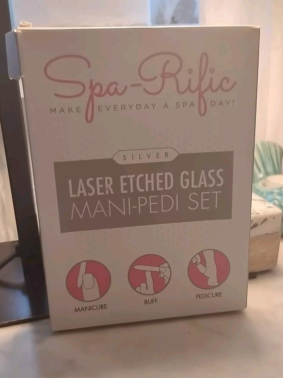 Spa-Rific Silver Laser Etched Glass Mani-Pedi 2 PC Set New in Box ...
