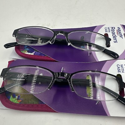 2 Equate Rose Black Readers w Case +1.00 Half Rim Reading Glasses 50 19 ...