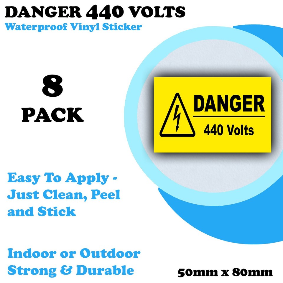 8 Pack Danger 440 Volts Labels – Waterproof Vinyl Electrical Stickers ...