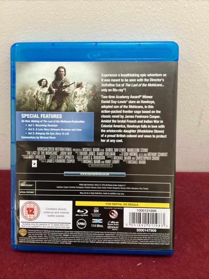 The Last of the Mohicans Blu-ray Directors Cut Michael Man Daniel Day ...